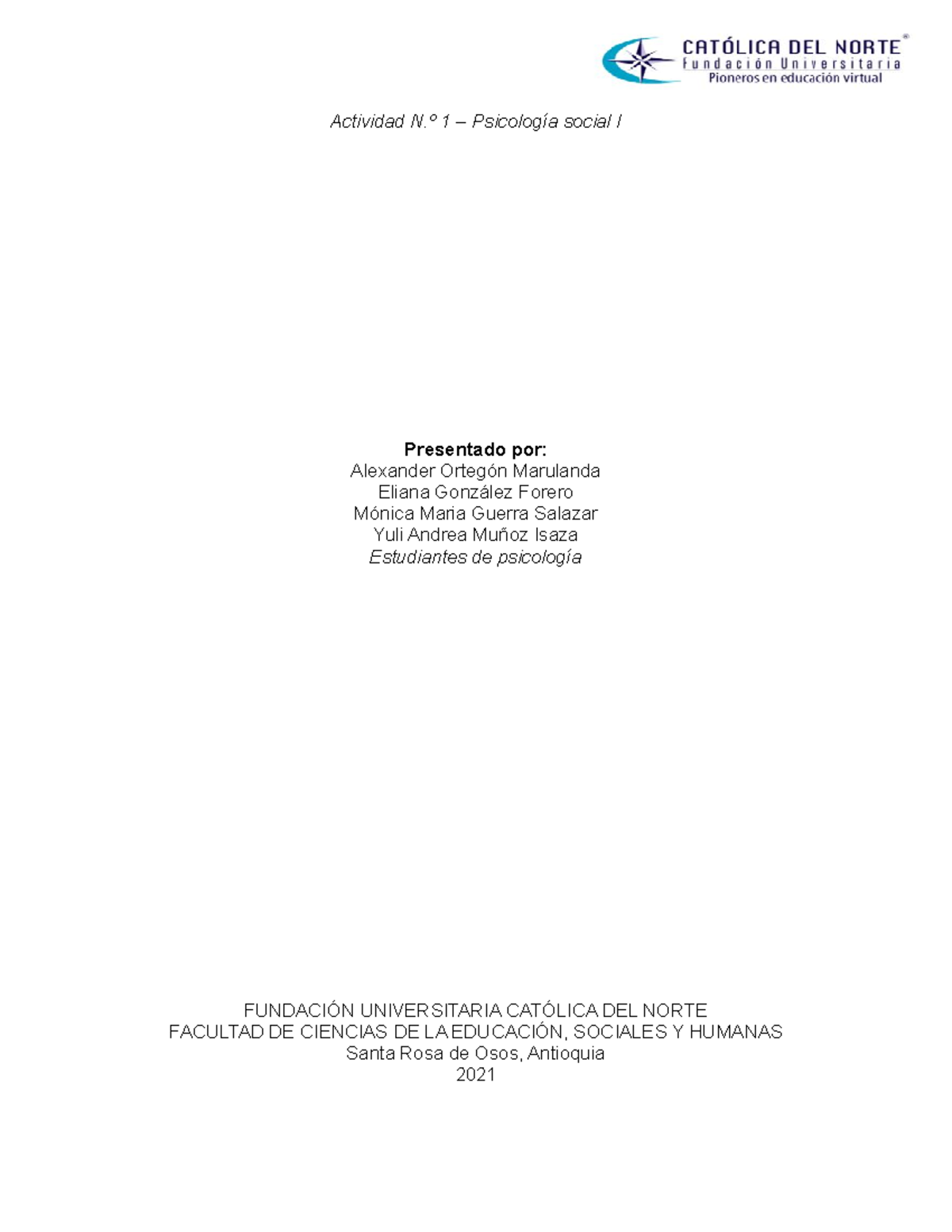 Trabajo Nº 1 - Actividad N.º 1 – Psicología social I Presentado por ...