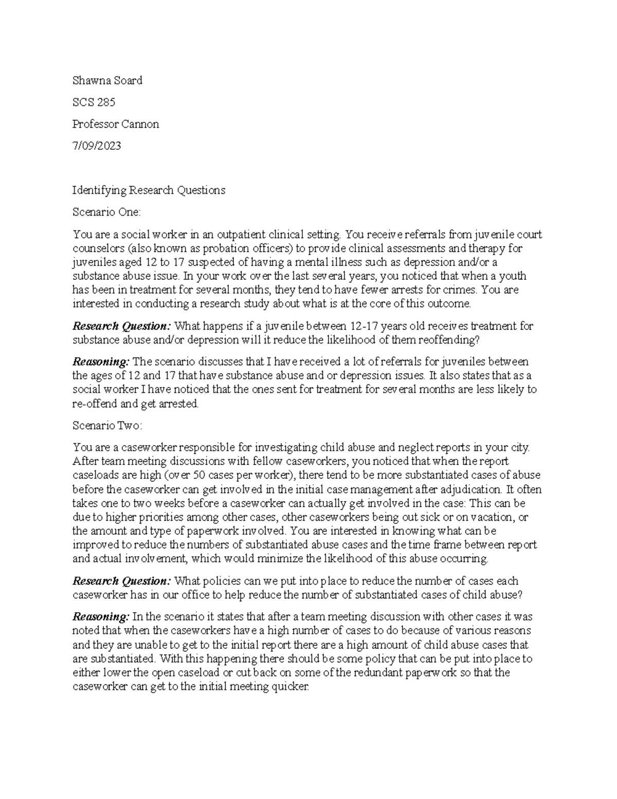 SCS 285 Module 2 Practice Activity - Shawna Soard SCS 285 Professor ...