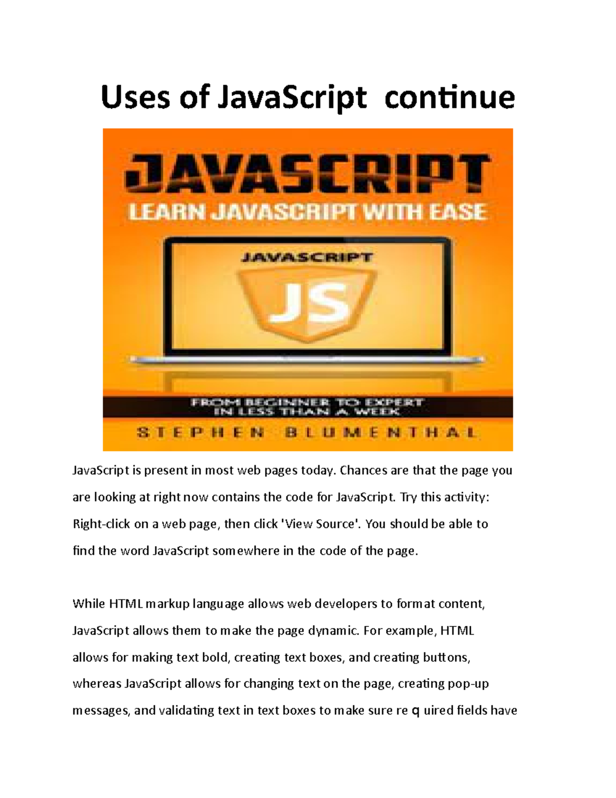 Uѕеѕ оf Java Script continue - Uѕеѕ оf JavaScript continue JavaScript ...