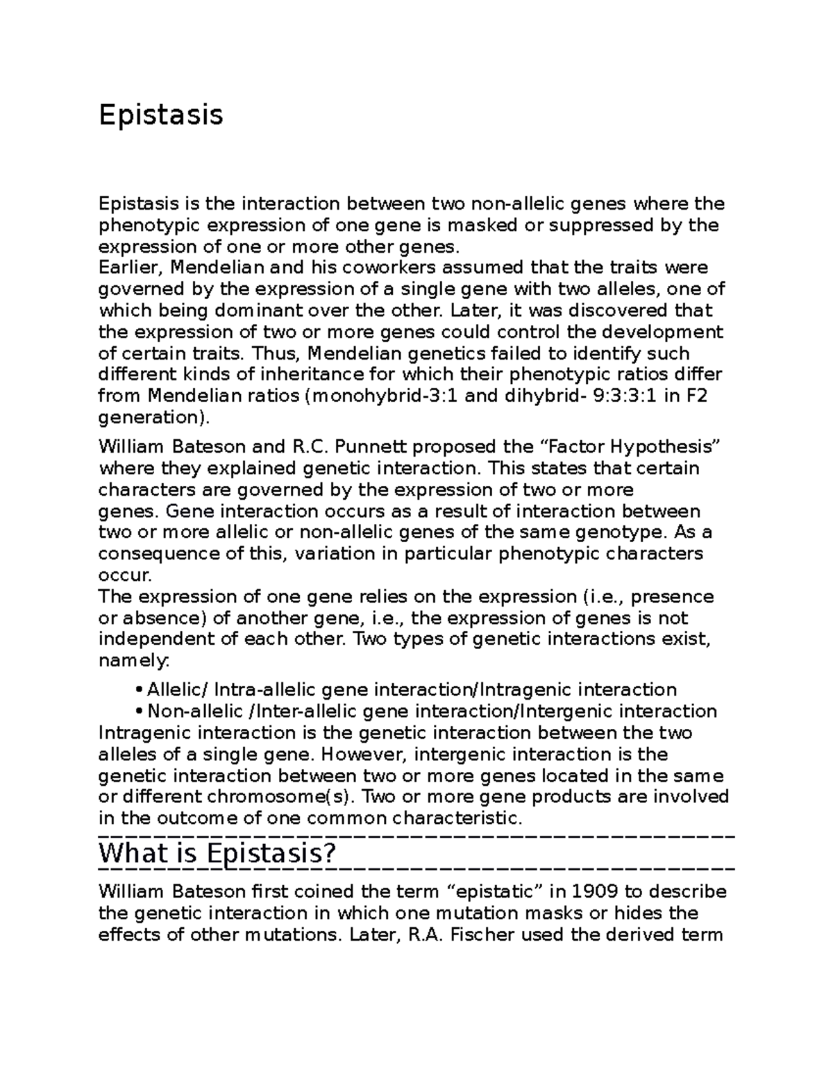 Epistasis - notes - Epistasis Epistasis is the interaction between two ...