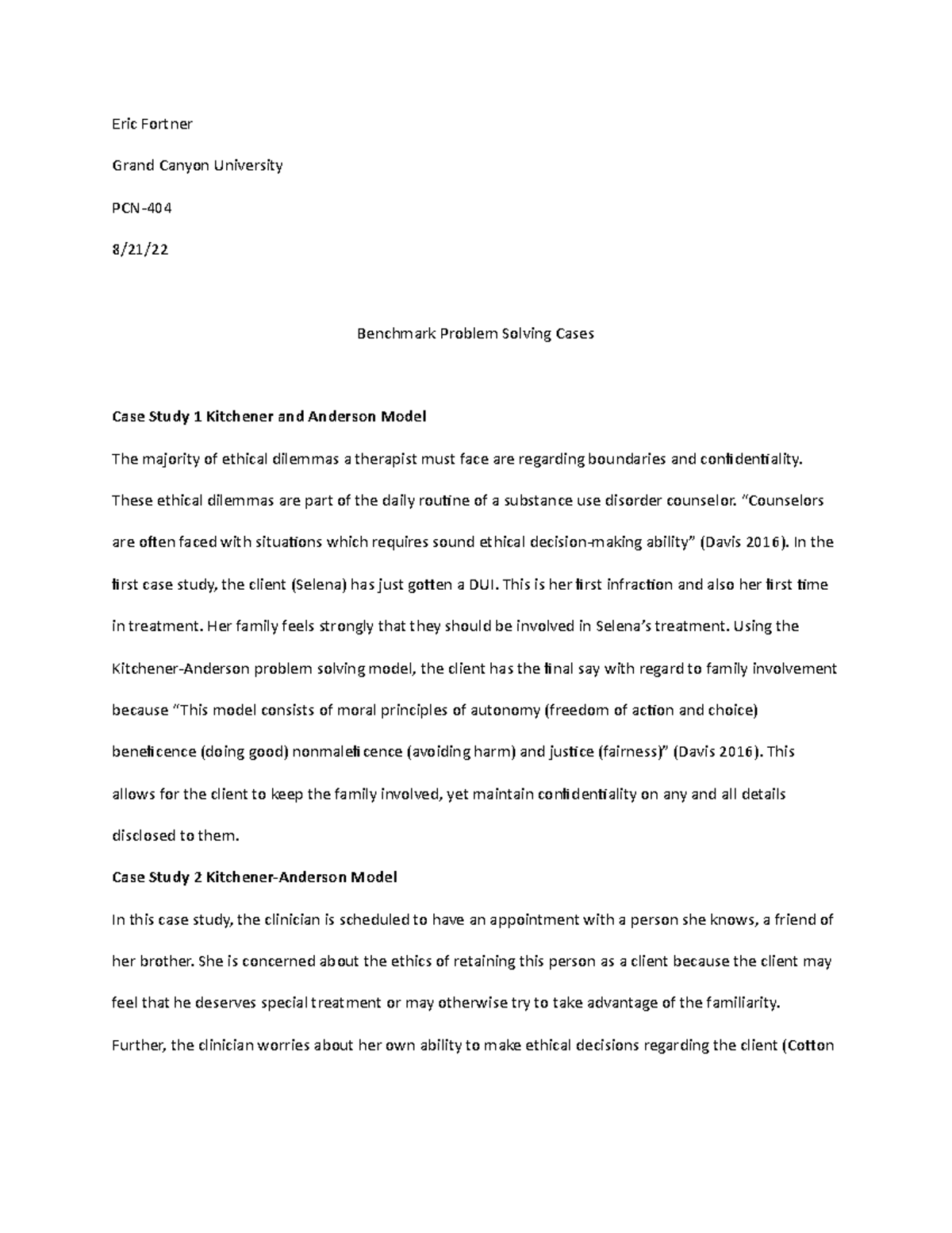 404 case studies - Eric Fortner Grand Canyon University PCN- 8/21 ...