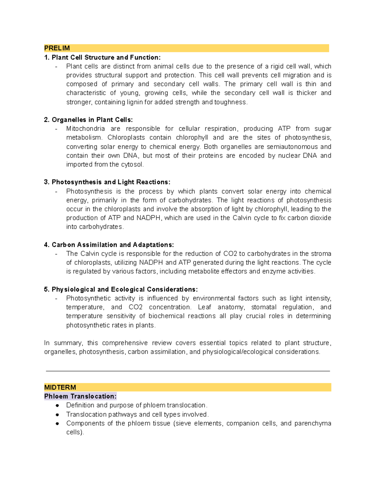 Plant Physiology (Finals - lecture) - - Studocu
