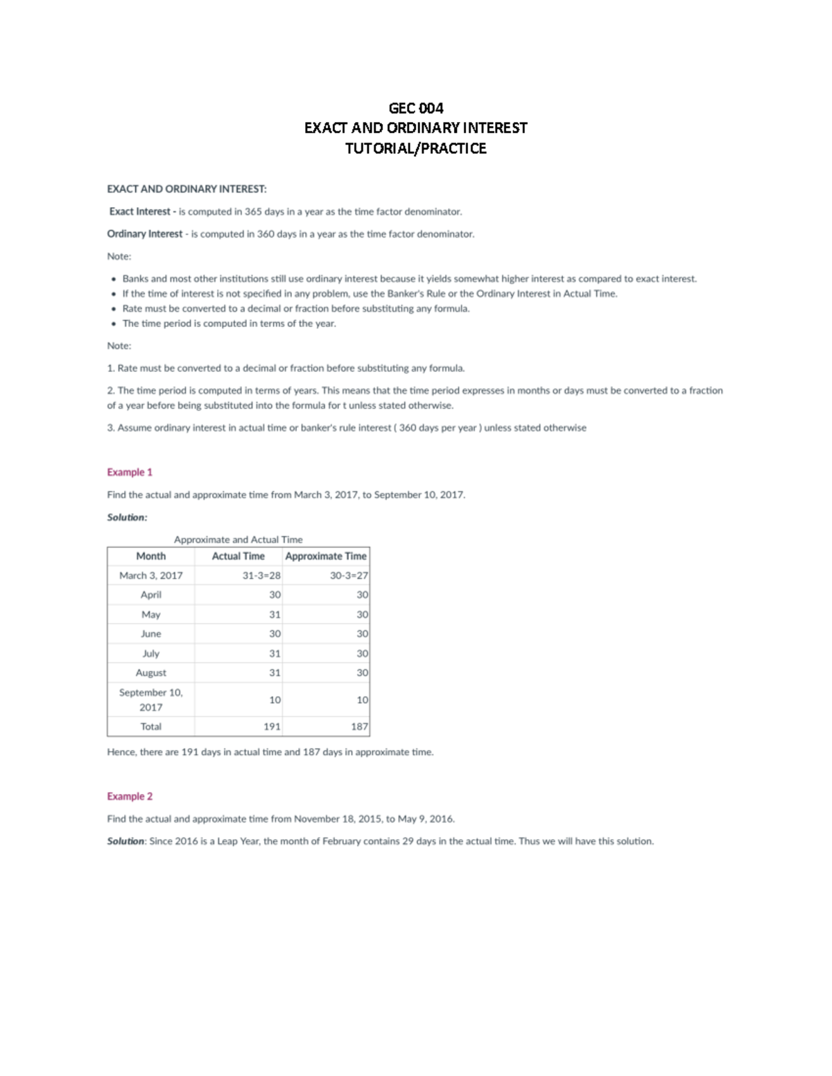 GEC 004. Exact AND Ordinary Interest - Mathematics In The Modern World - GEC 004 EXACT AND ...