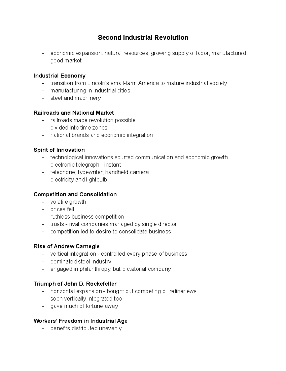 Chapter 16 Notes America's Gilded Age - Second Industrial Revolution ...