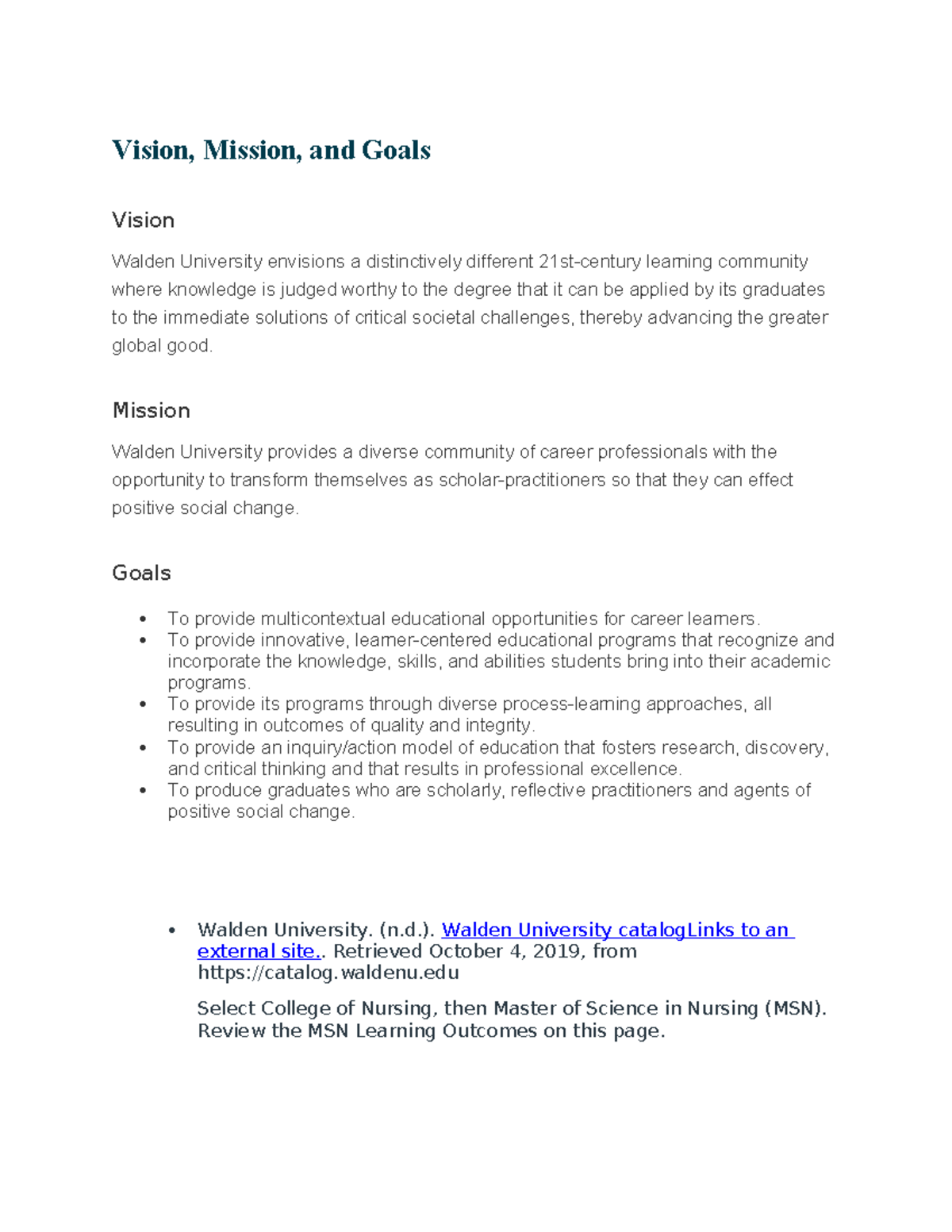 Vision Goals Mission - Vision, Mission, and Goals Vision Walden ...