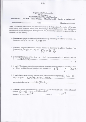 PDE end - Partial Differential Equation Question paper which contains ...