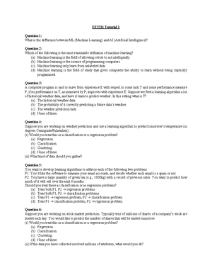 EE2211 Cheat Sheet - Summary Intro to Machine Learning - Useful Methods for EE2211: - Studocu