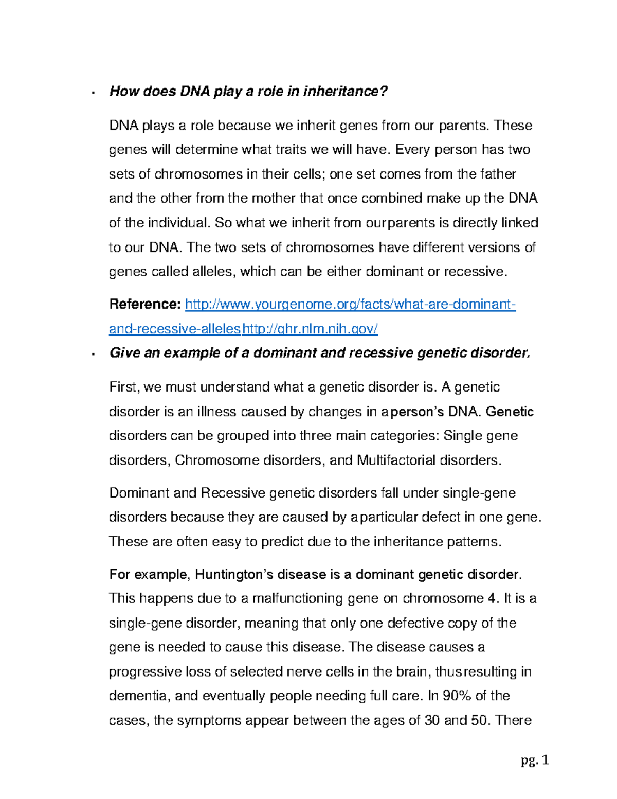 How does DNA play a role in inheritance Final Paper - How does DNA play ...