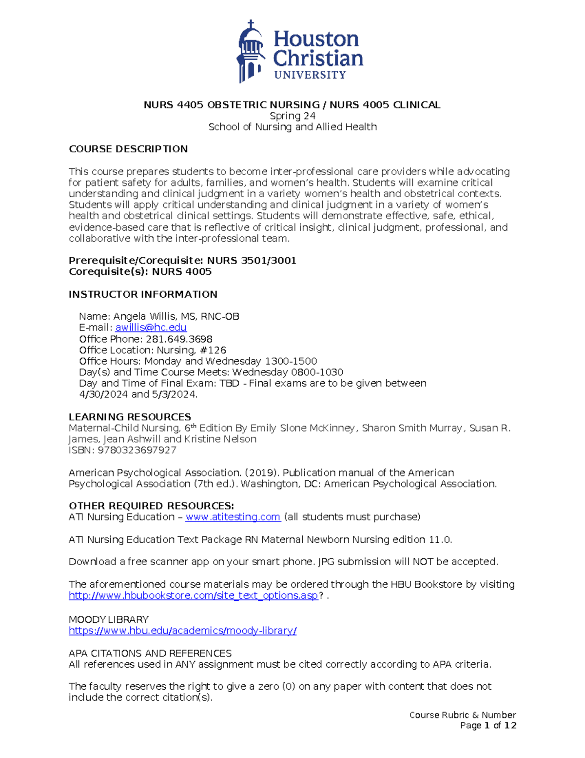 Obstetric Nursing - NURS 4405 OBSTETRIC NURSING / NURS 4005 CLINICAL ...