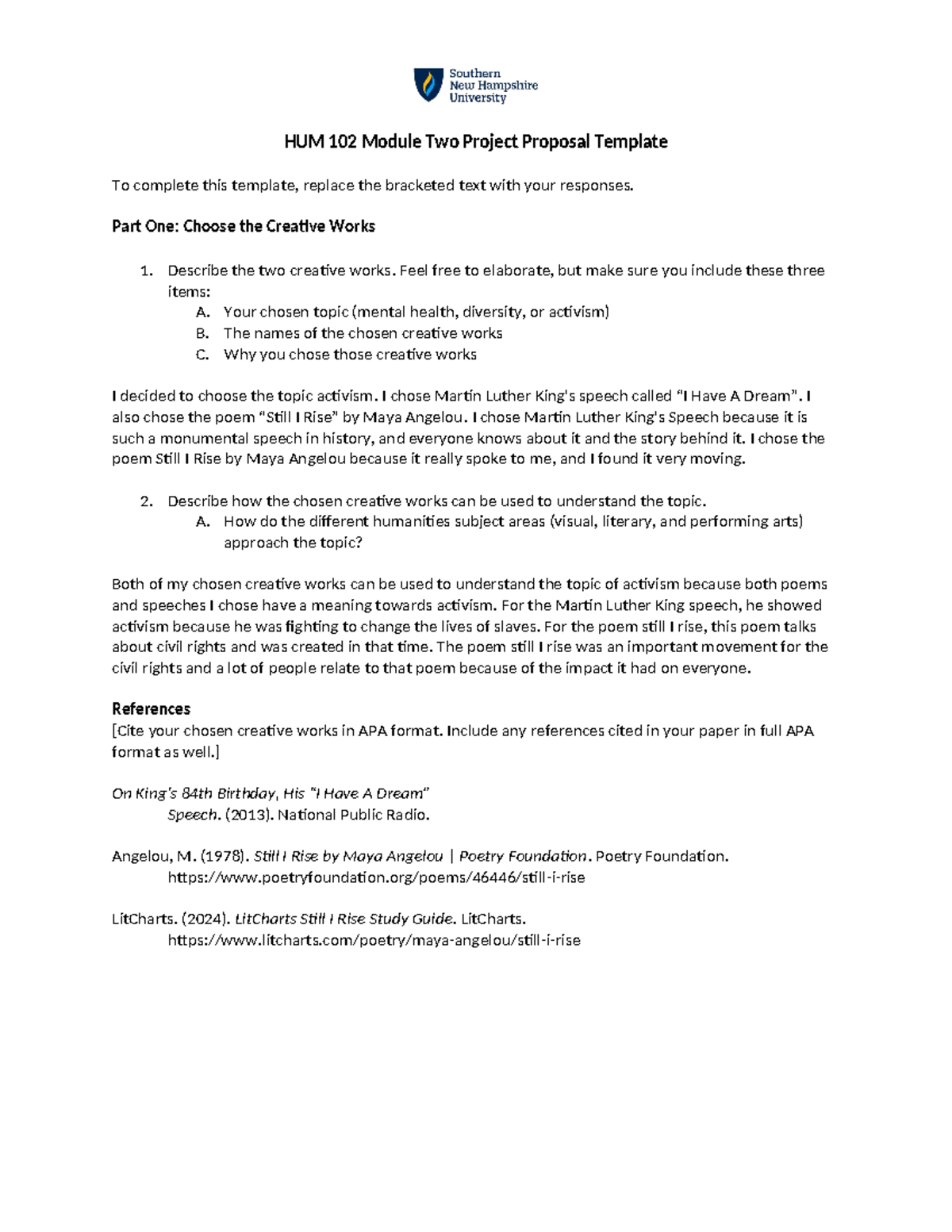 HUM 102 Module Two Project Proposal Template - Part One: Choose the ...