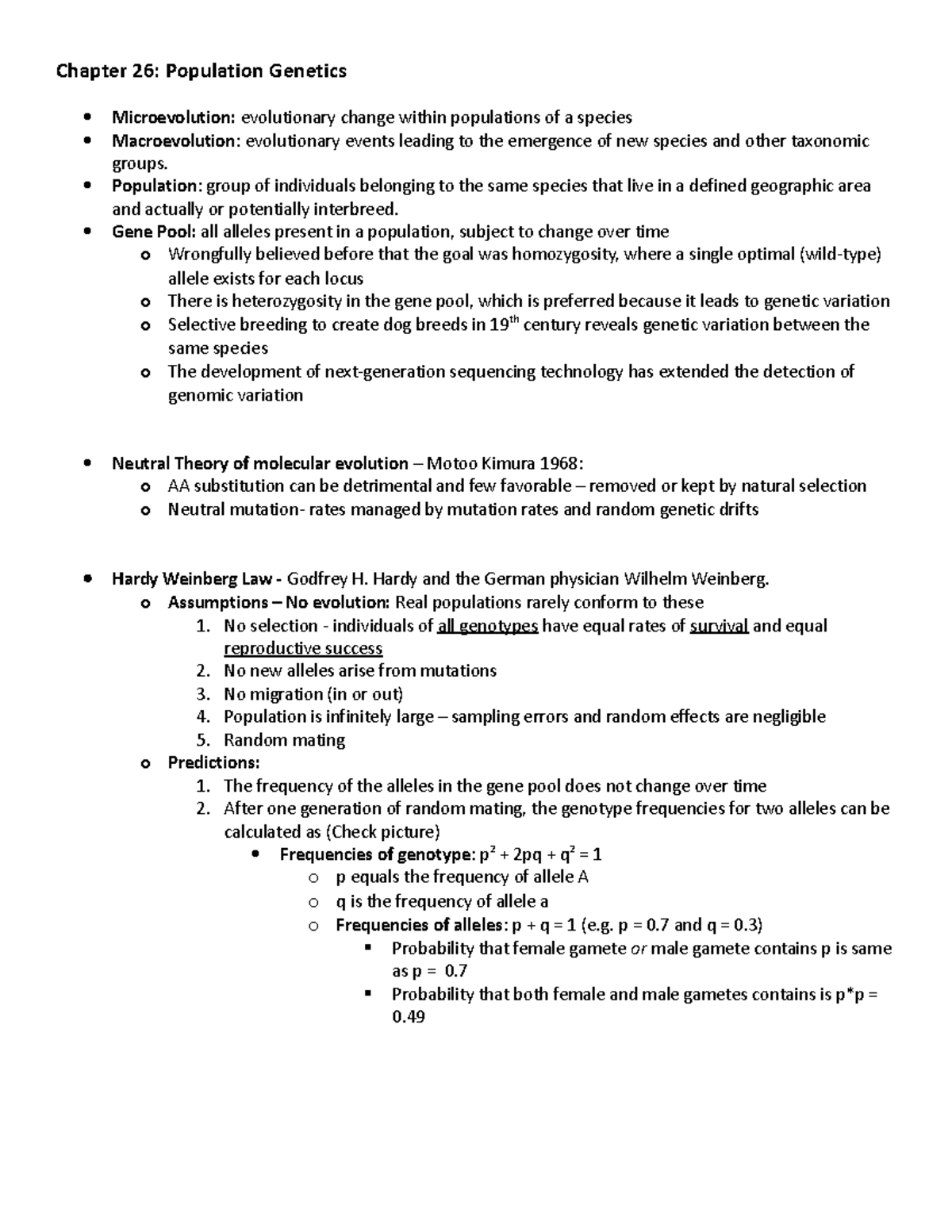 Chapter 26 - Pop Gen - Chapter 26: Popula琀椀on Gene琀椀cs Microevolu琀椀on ...
