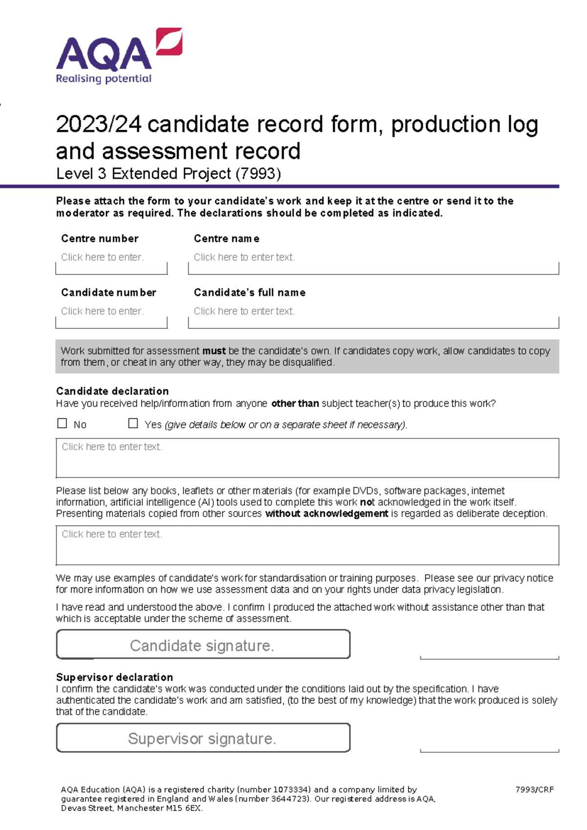Logbook - free to fill in - 2023/24 candidate record form, production ...