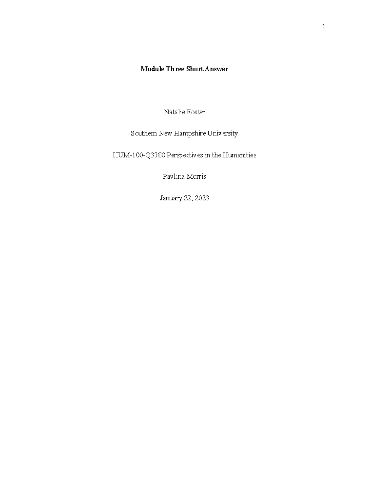 Hum Module Three Short Answer - Module Three Short Answer Natalie ...