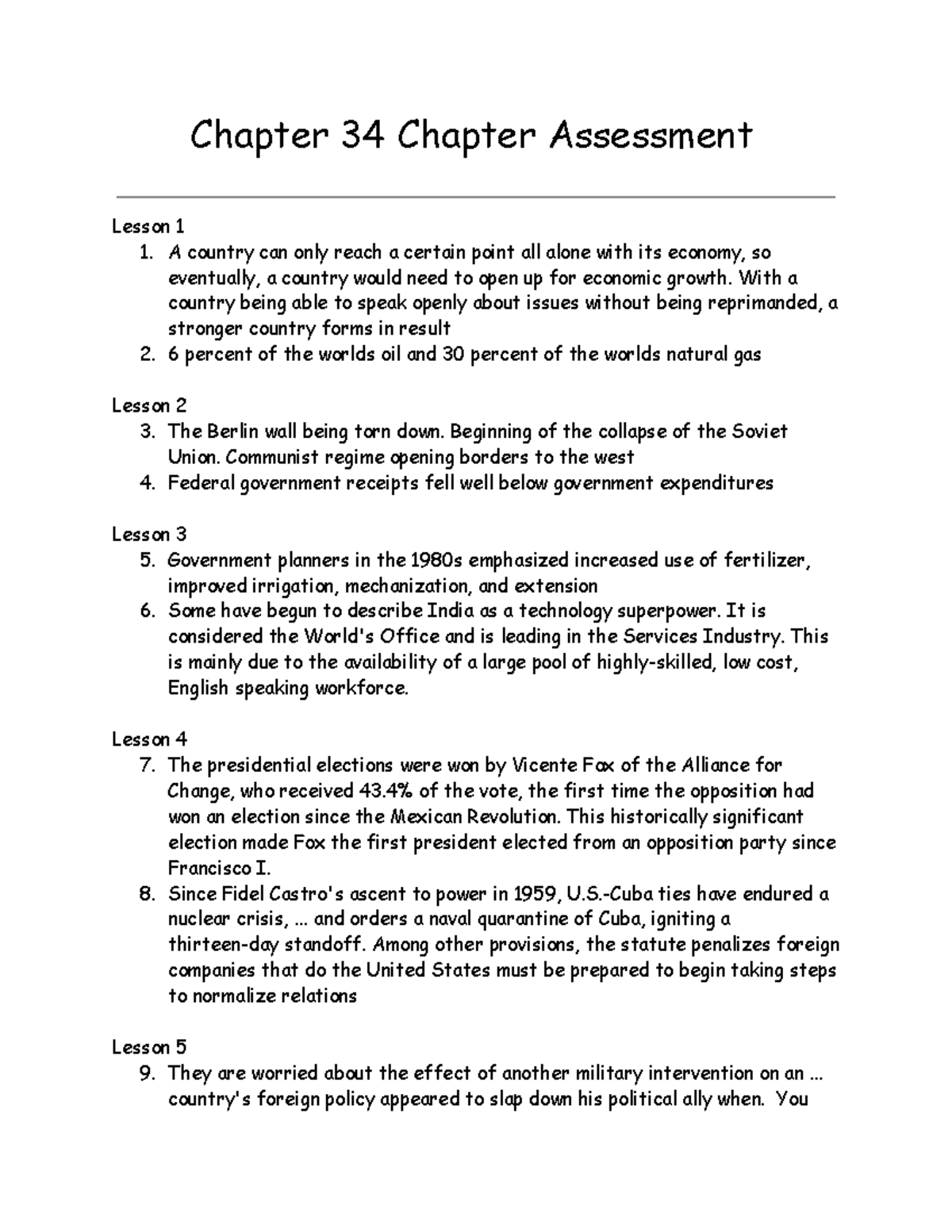 Chapter 34 Chapter Assessment - Chapter 34 Chapter Assessment Lesson 1 ...