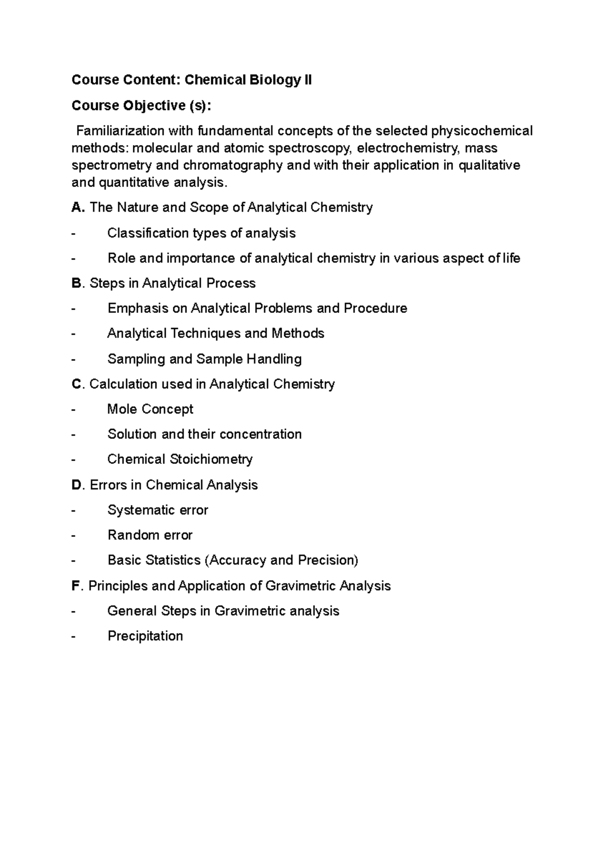 Learning- Content-Anal - Course Content: Chemical Biology II Course ...