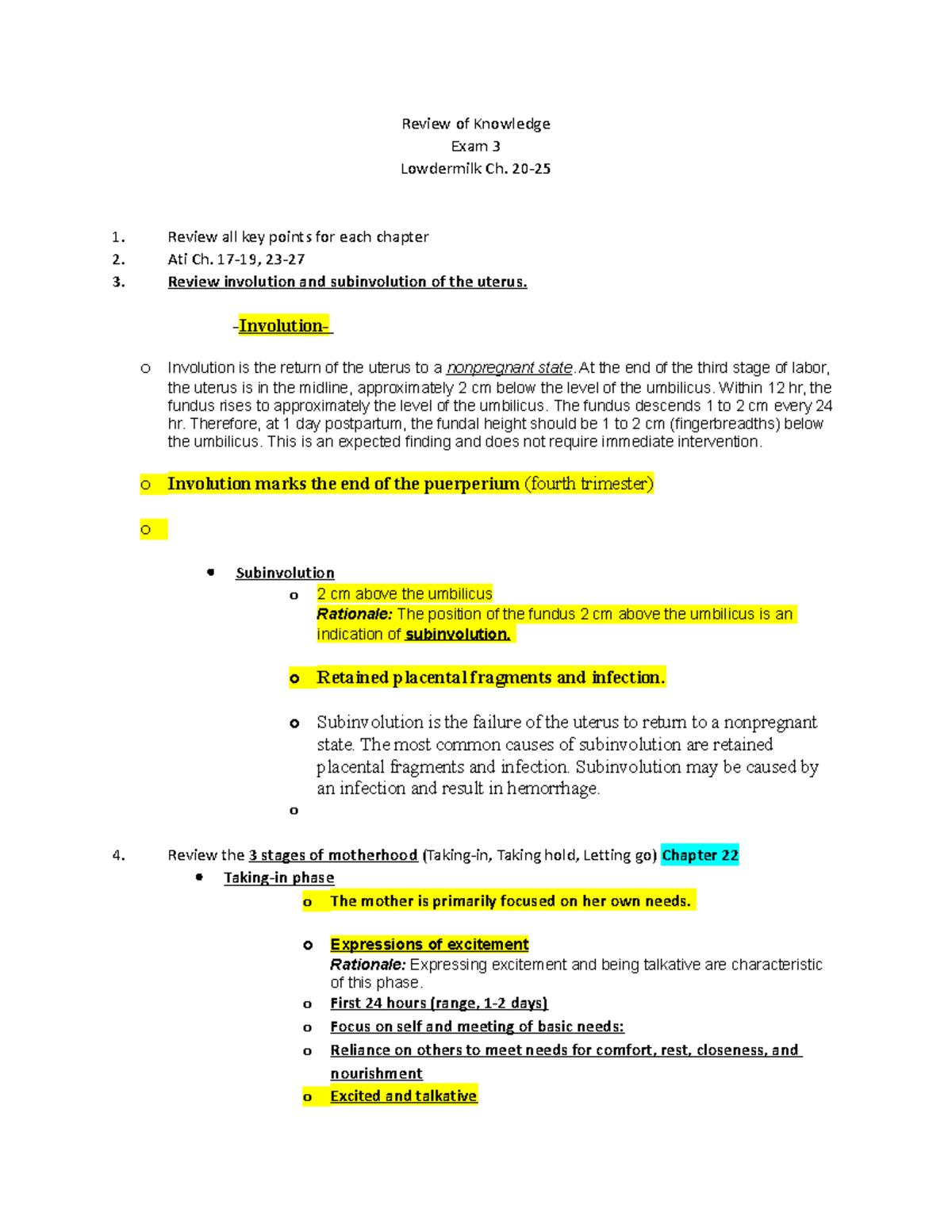 Exam 3 Review of Knowledge - Review of Knowledge Exam 3 Lowdermilk Ch ...