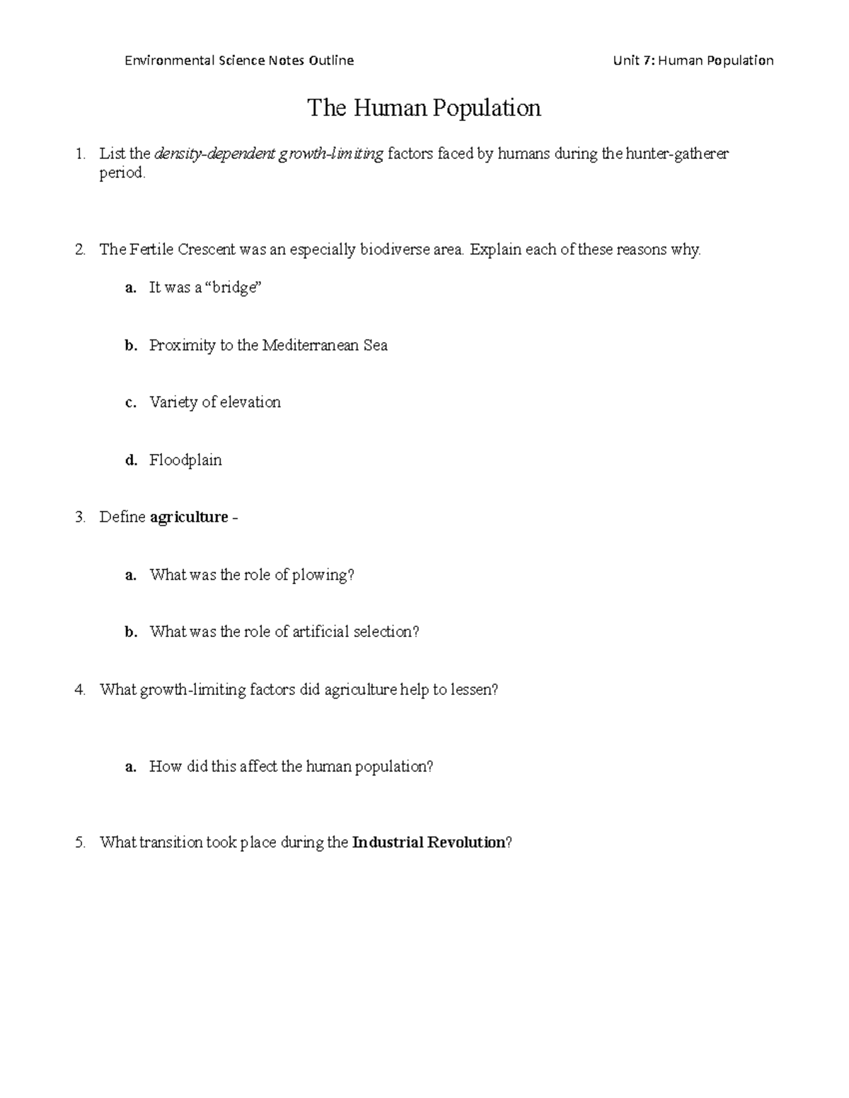 Human Population Notes Outline - The Human Population List theperiod ...