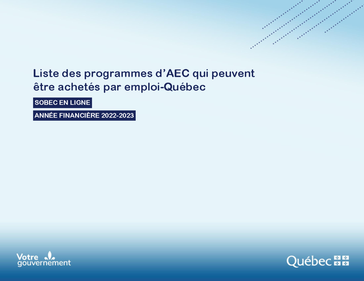 Liste AEC Emploi Quebec 2022 2023 - Liste des programmes d’AEC qui ...
