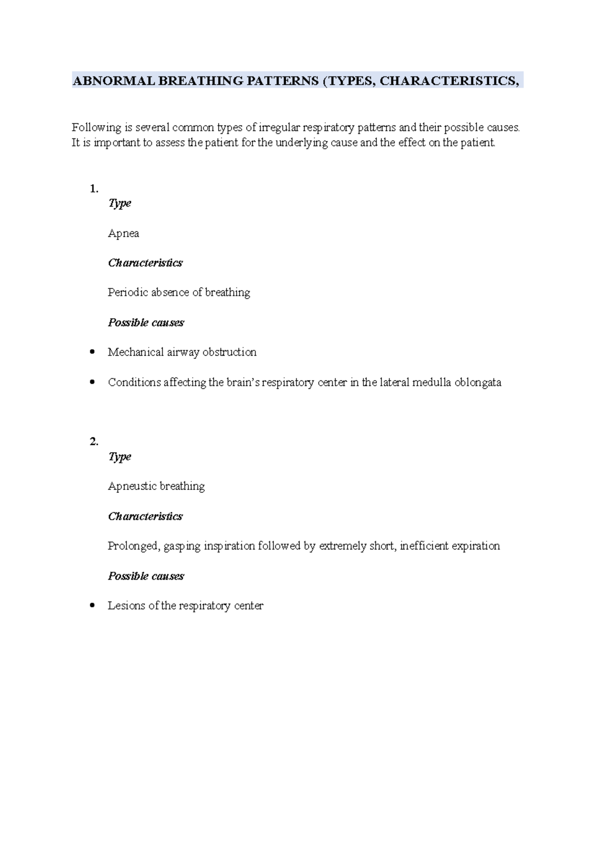 Abnormal Breathing Patterns (Types, Characteristics, Causes) - ABNORMAL ...