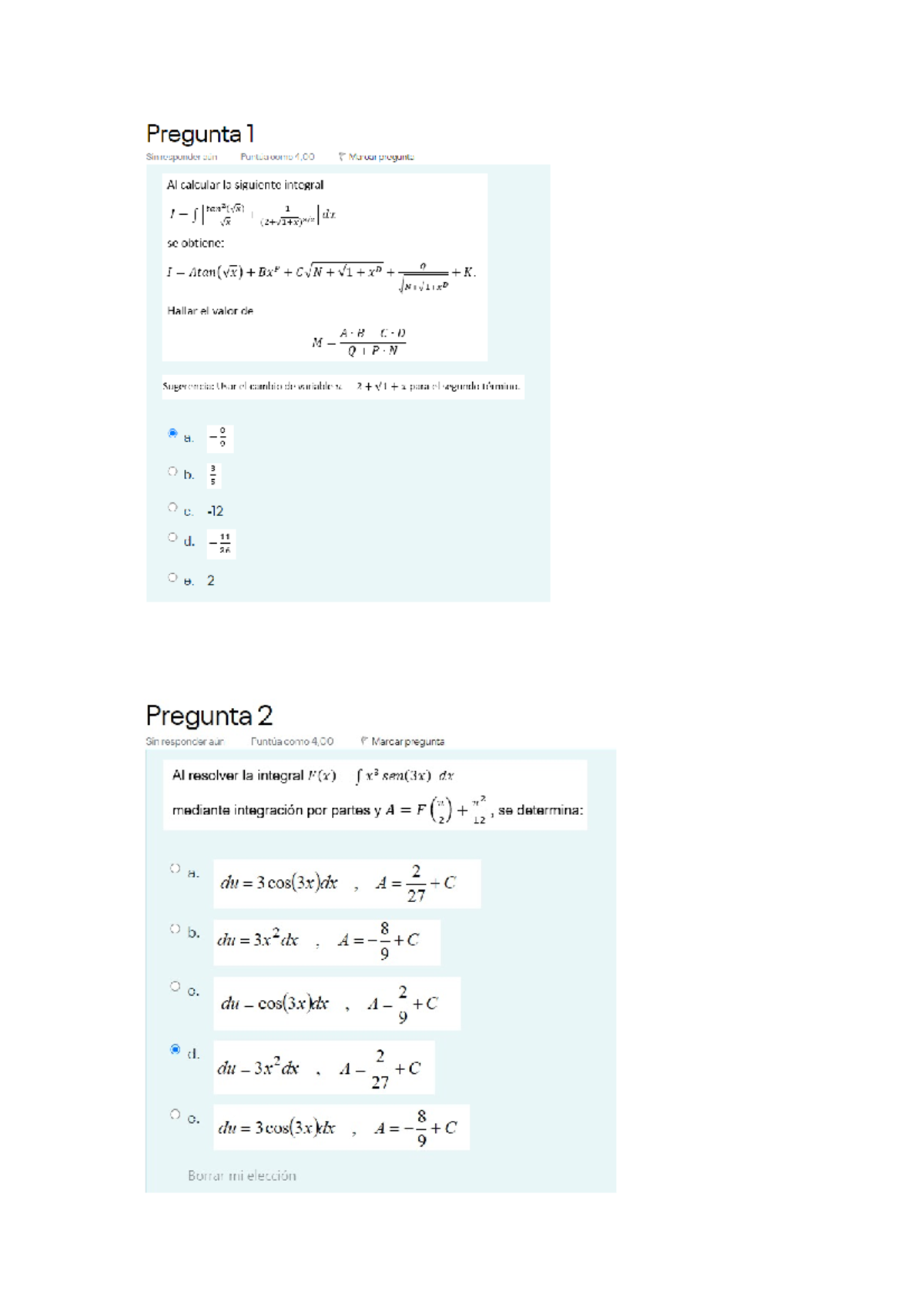 PA 1 Cuestionario - Cálculo Integral - Studocu