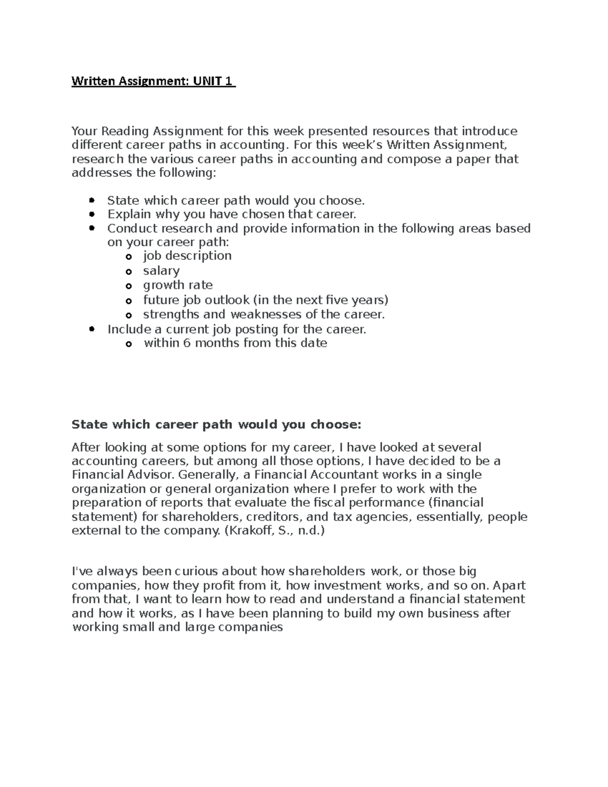Basic Accounting Unit 1 - Written Assignment: UNIT 1 Your Reading ...