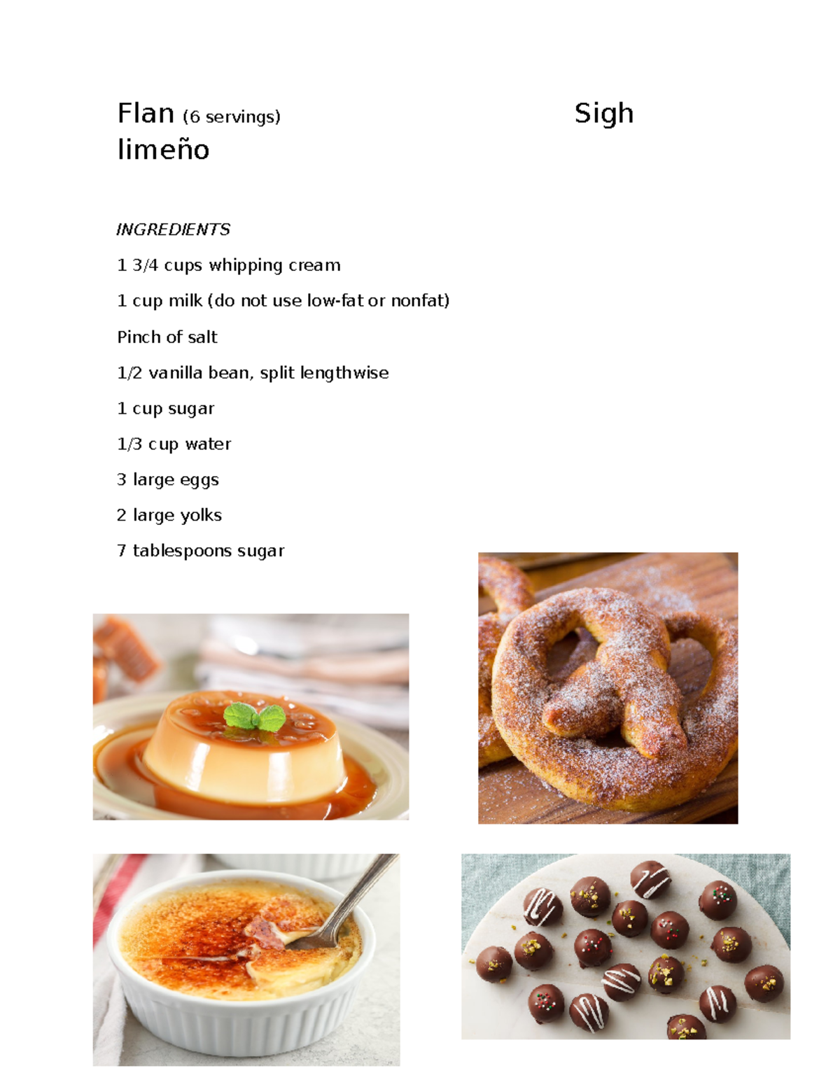 Trabajo recetas ingles - Flan (6 servings) Sigh limeño INGREDIENTS 1 3/ ...