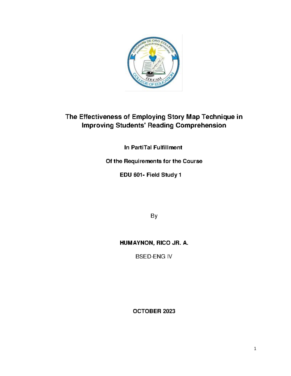 CBAR- Chapter-1-3 - Humaynon - The Effectiveness of Employing Story Map Technique in Improving ...
