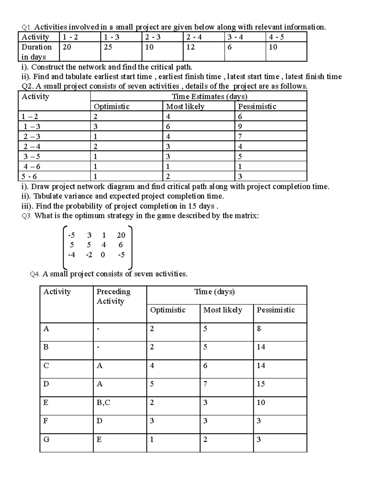 Part I Operations Research Management Assignment Problems - Q1 ...