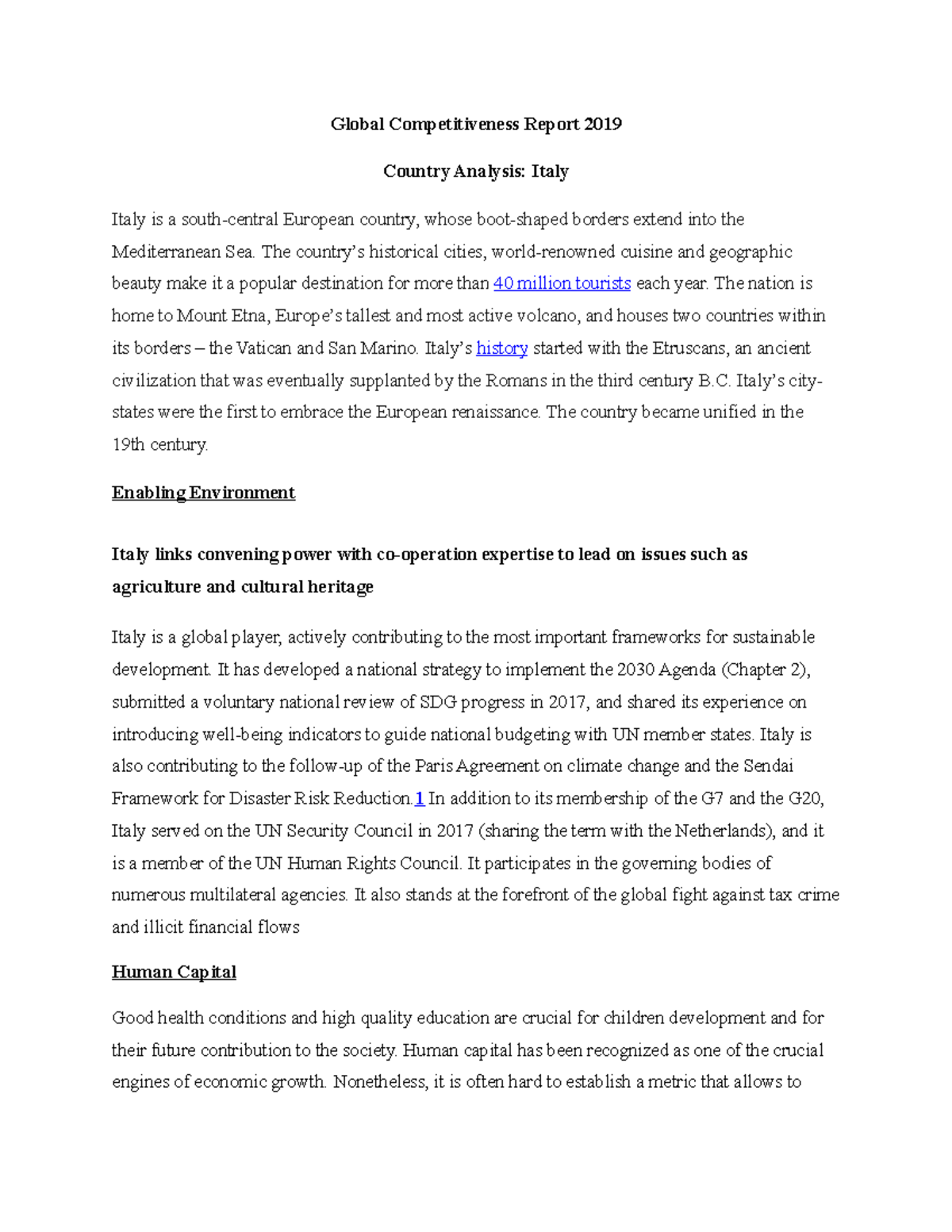 Country Analysis Italy - Global Competitiveness Report 2019 Country ...