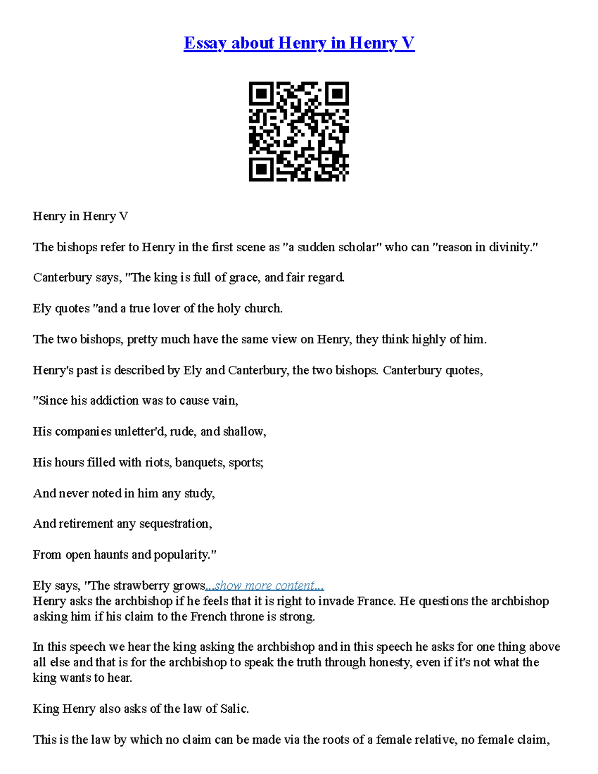 Henry V Essay Henry V Essay - Essay about Henry in Henry V Henry in ...