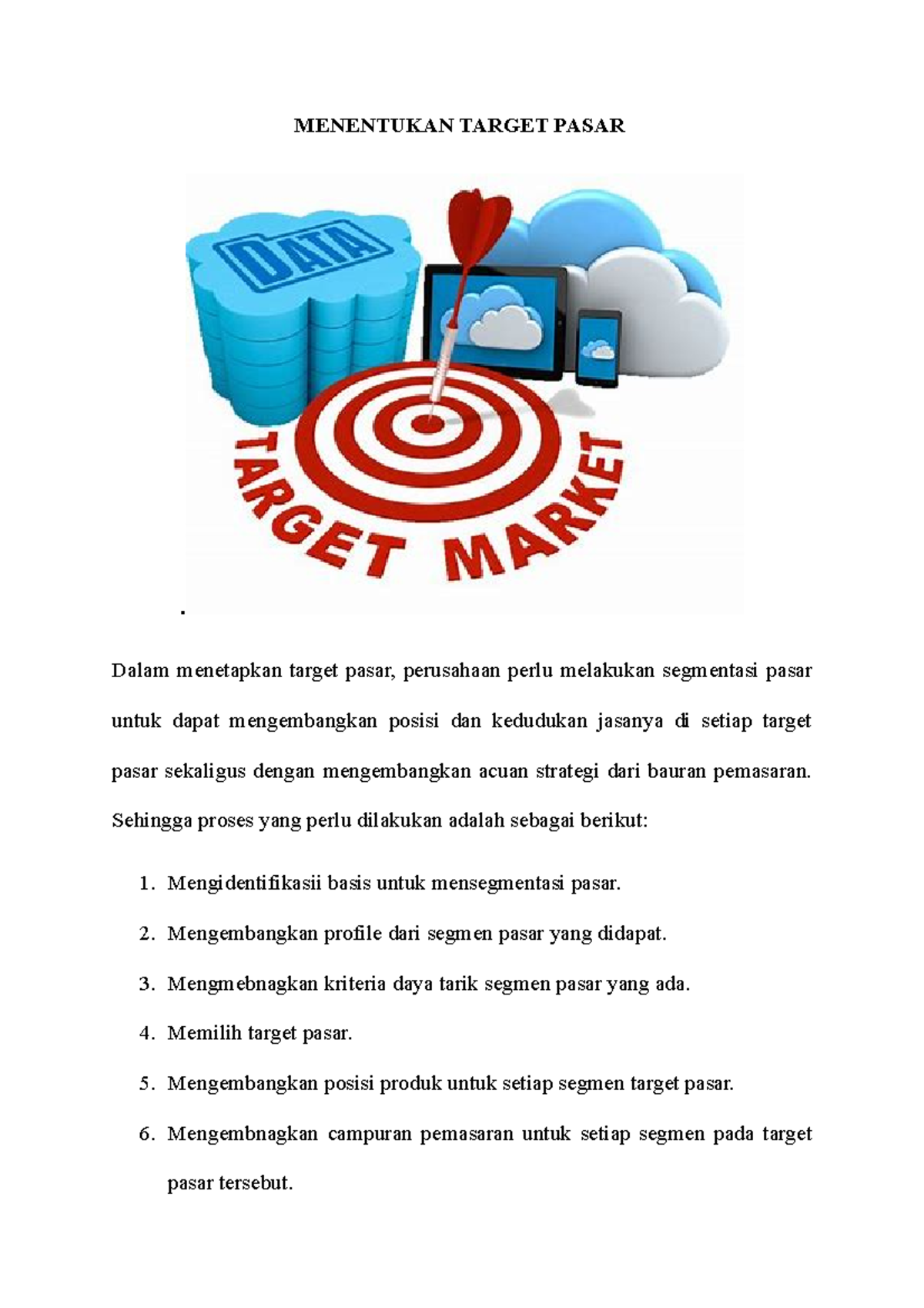 Penentuan Target Pasar dan Pariwisata - MENENTUKAN TARGET PASAR . Dalam ...
