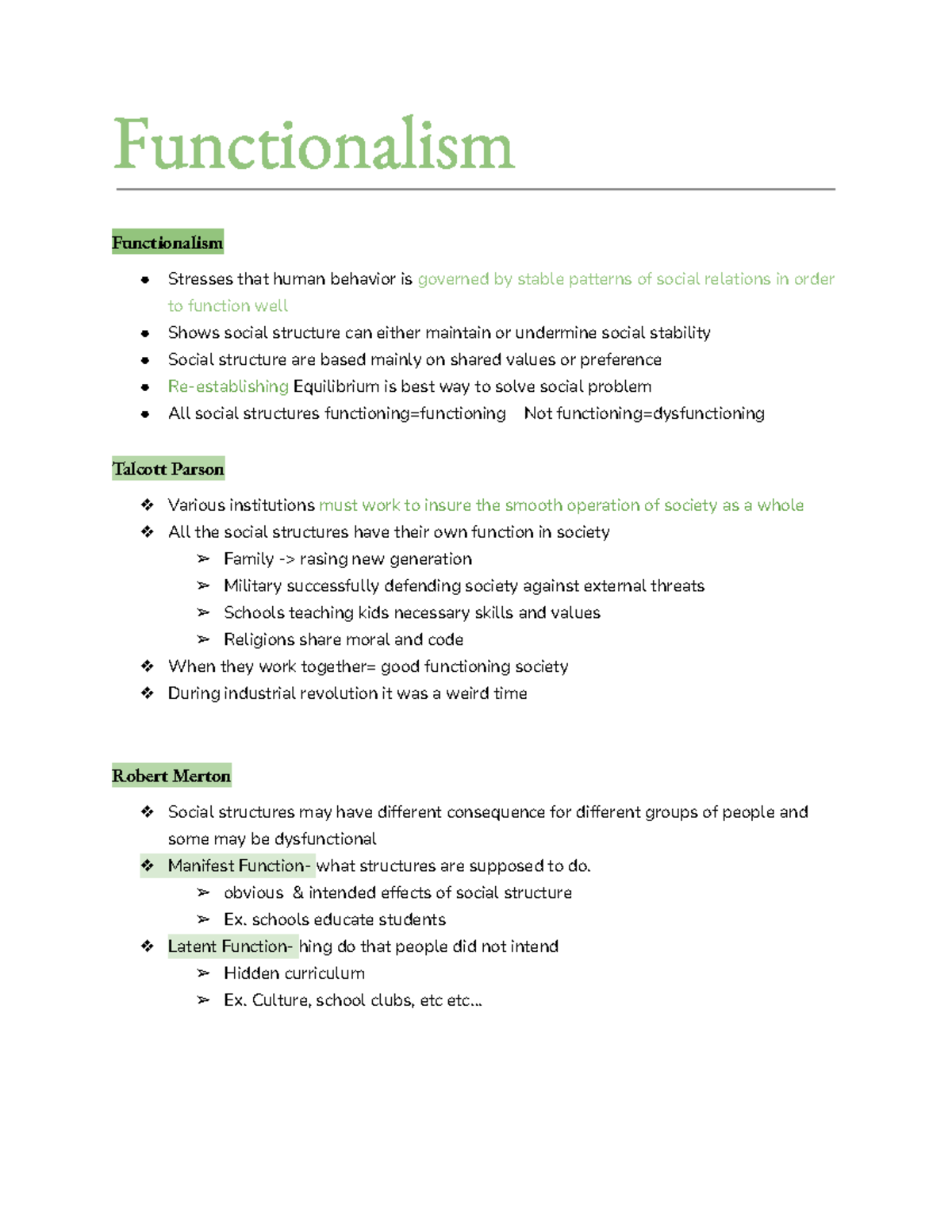 SOC 100-Theories and Concepts - Functionalism Stresses that human ...
