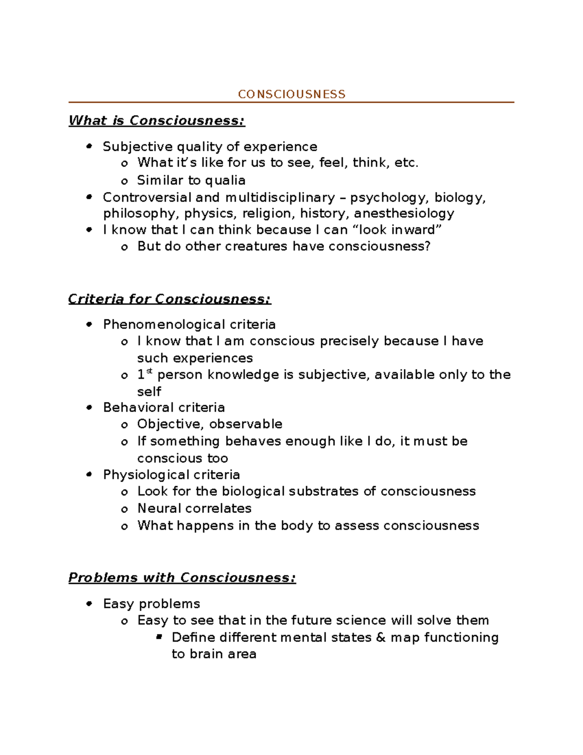 Consciousness F2021 - professor: Dr. Mary Hargis - CONSCIOUSNESS What ...
