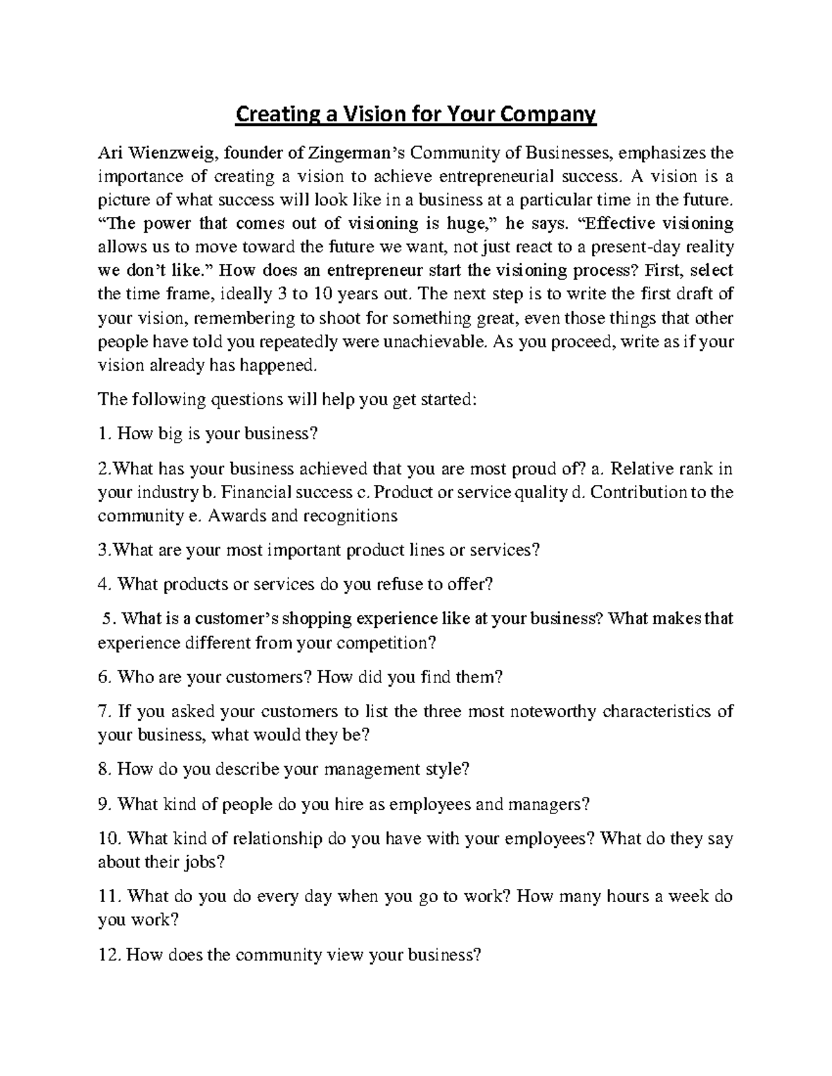 Creating a Vision and writing a mission statement - Creating a Vision ...