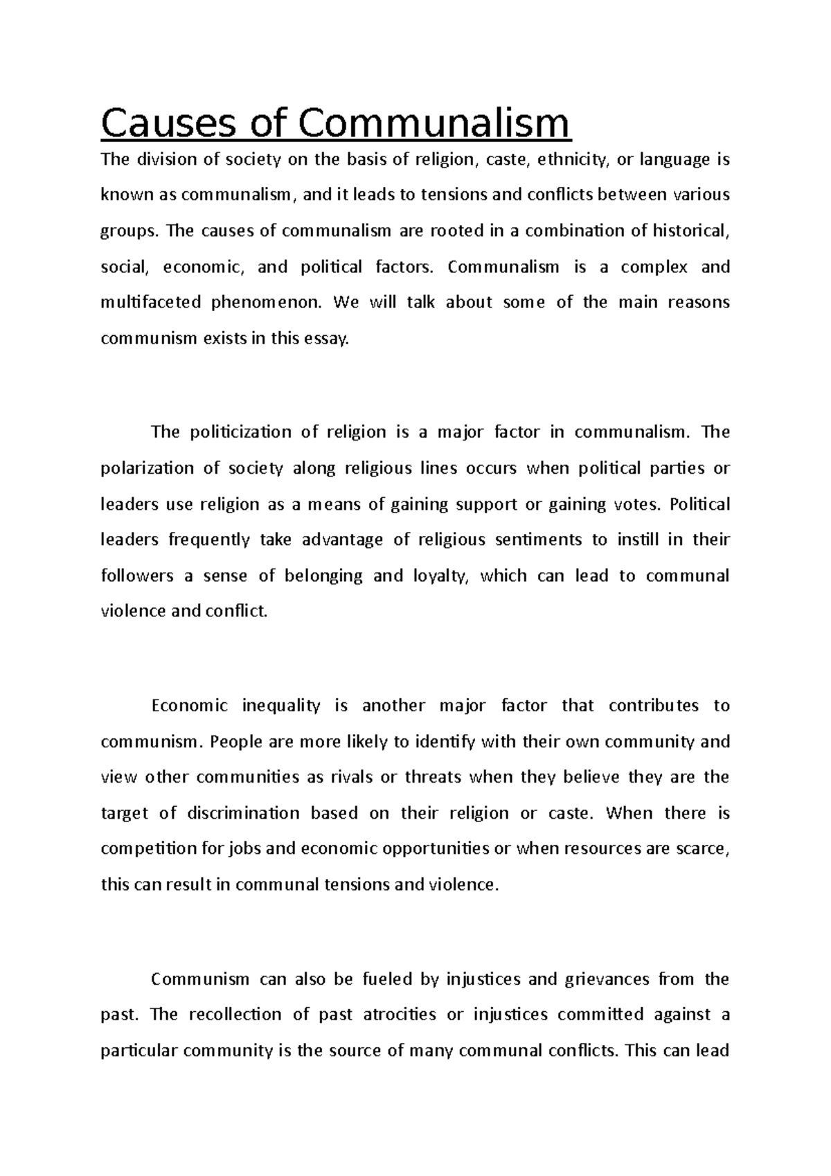 Causes of Communalism - The causes of communalism are rooted in a ...