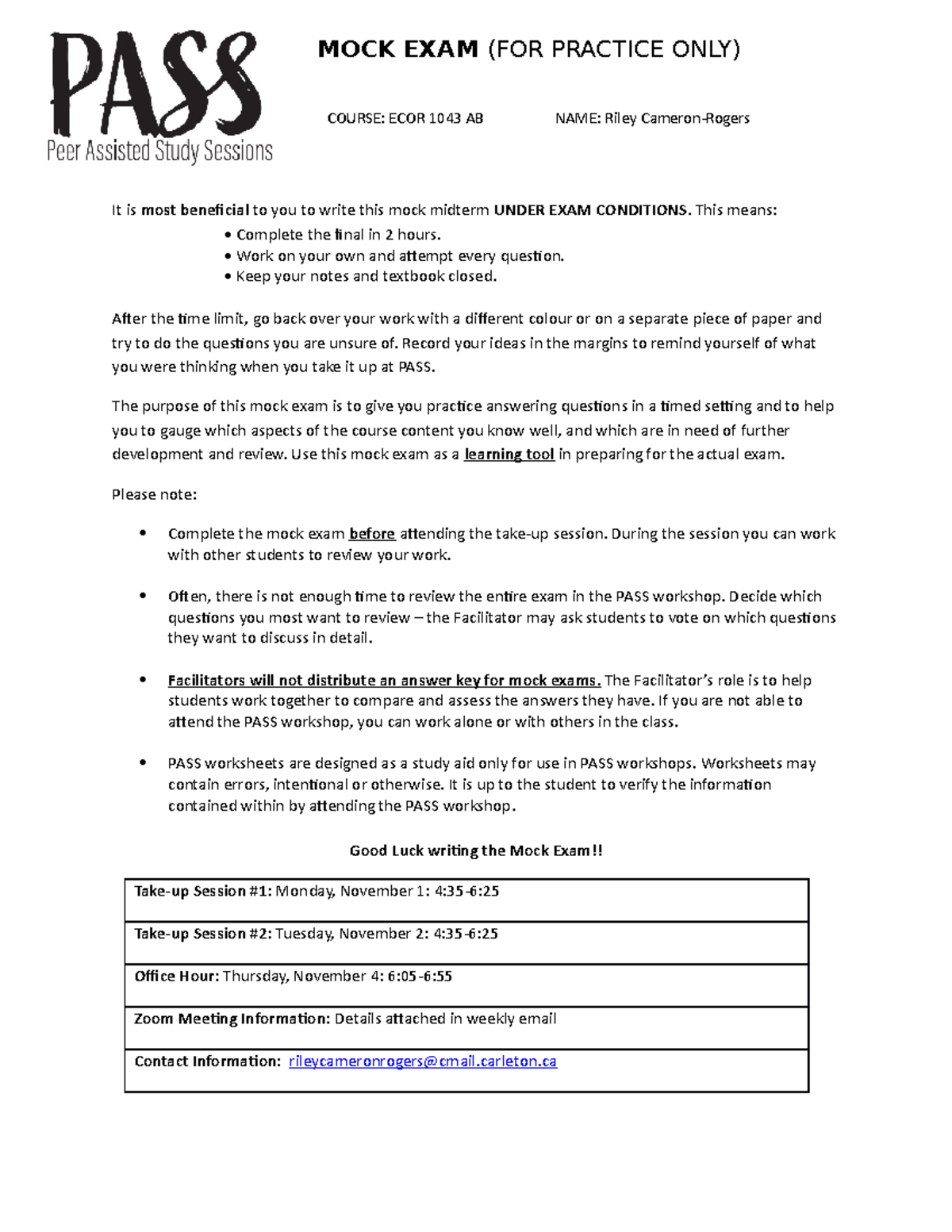 ECOR 1043 AB - Mock Final - ECOR 1043 - Carleton - Studocu