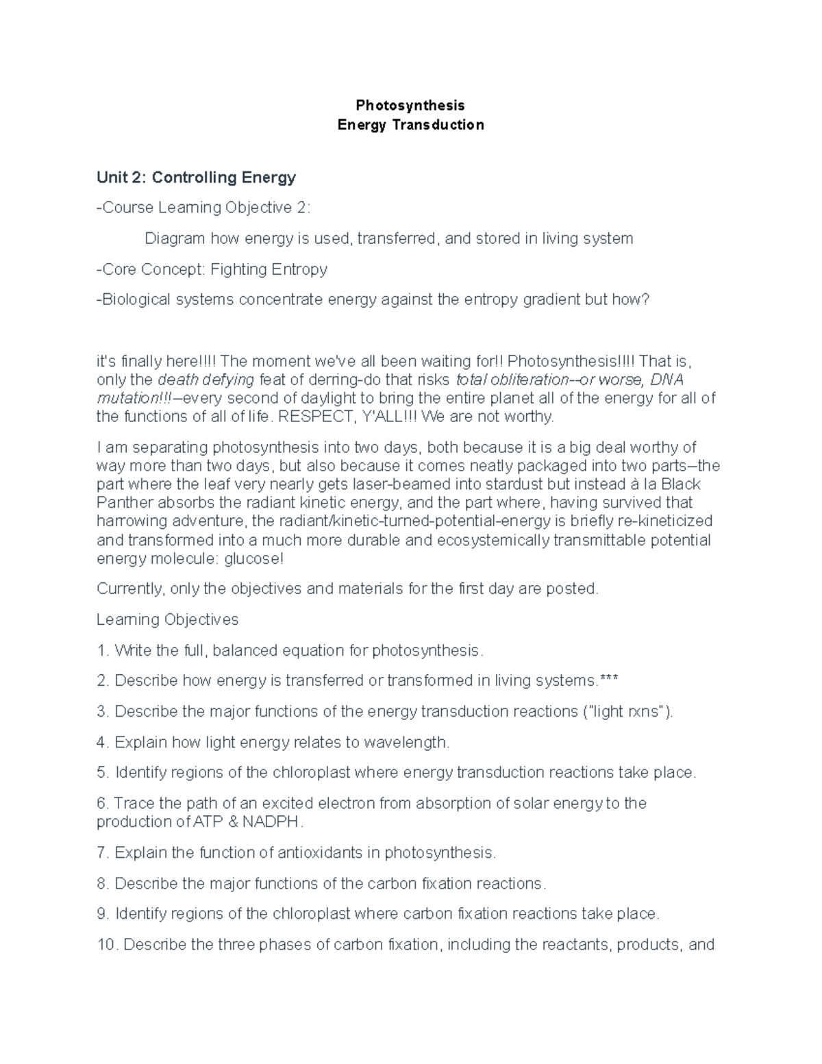 Photosynthesis Energy Transduction 10 7 - Photosynthesis Energy ...