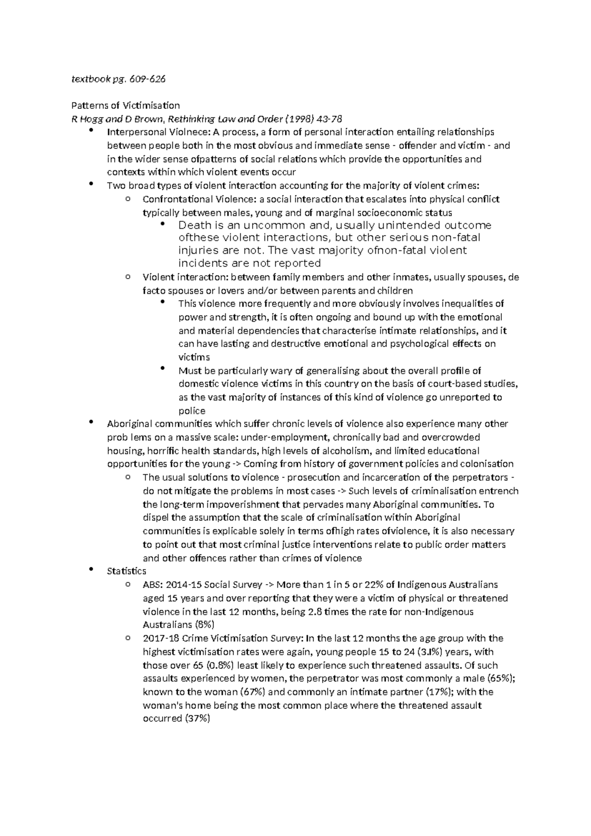 Common assault - textbook pg. 609- Patterns of Victimisation R Hogg and ...