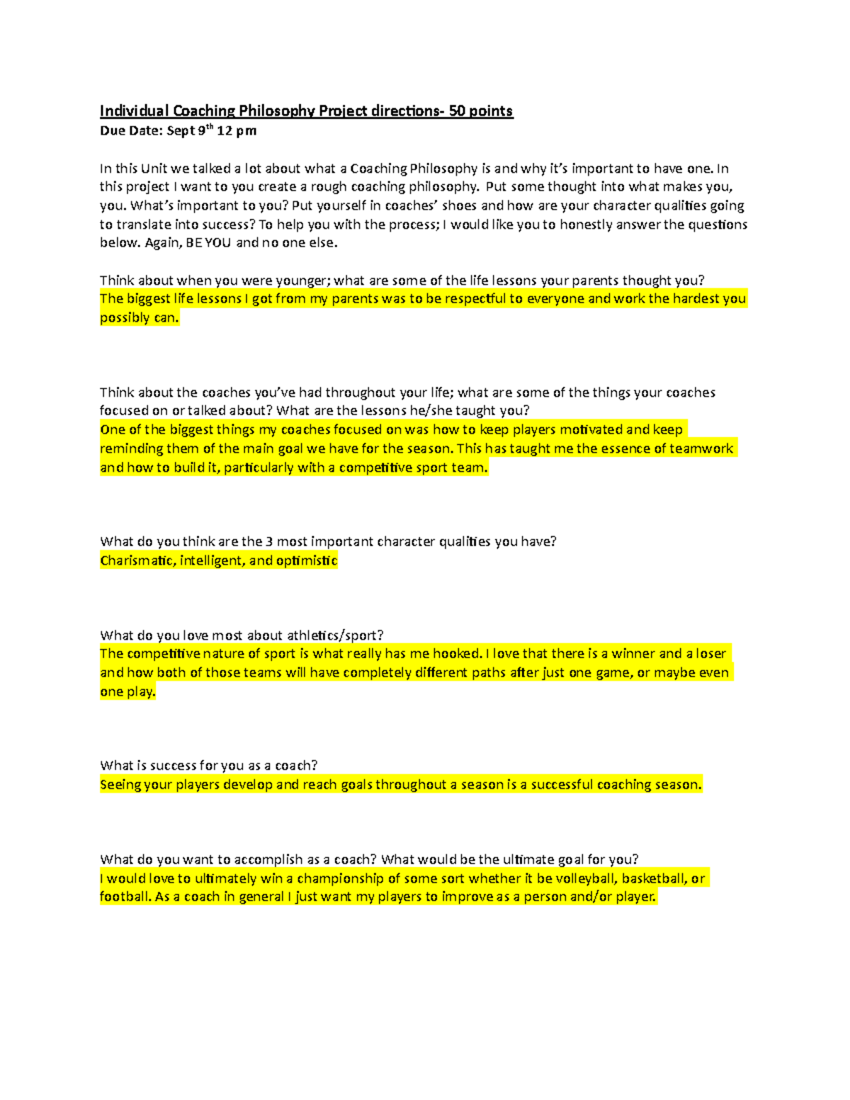 Coaching Philosophy Assignment - Individual Coaching Philosophy Project ...