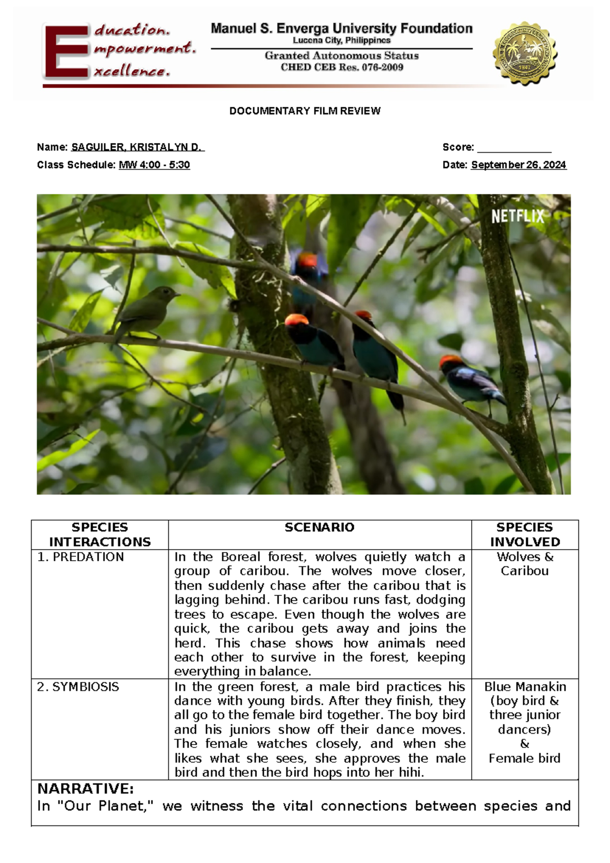 Activity 5 - environmental science - DOCUMENTARY FILM REVIEW Name ...