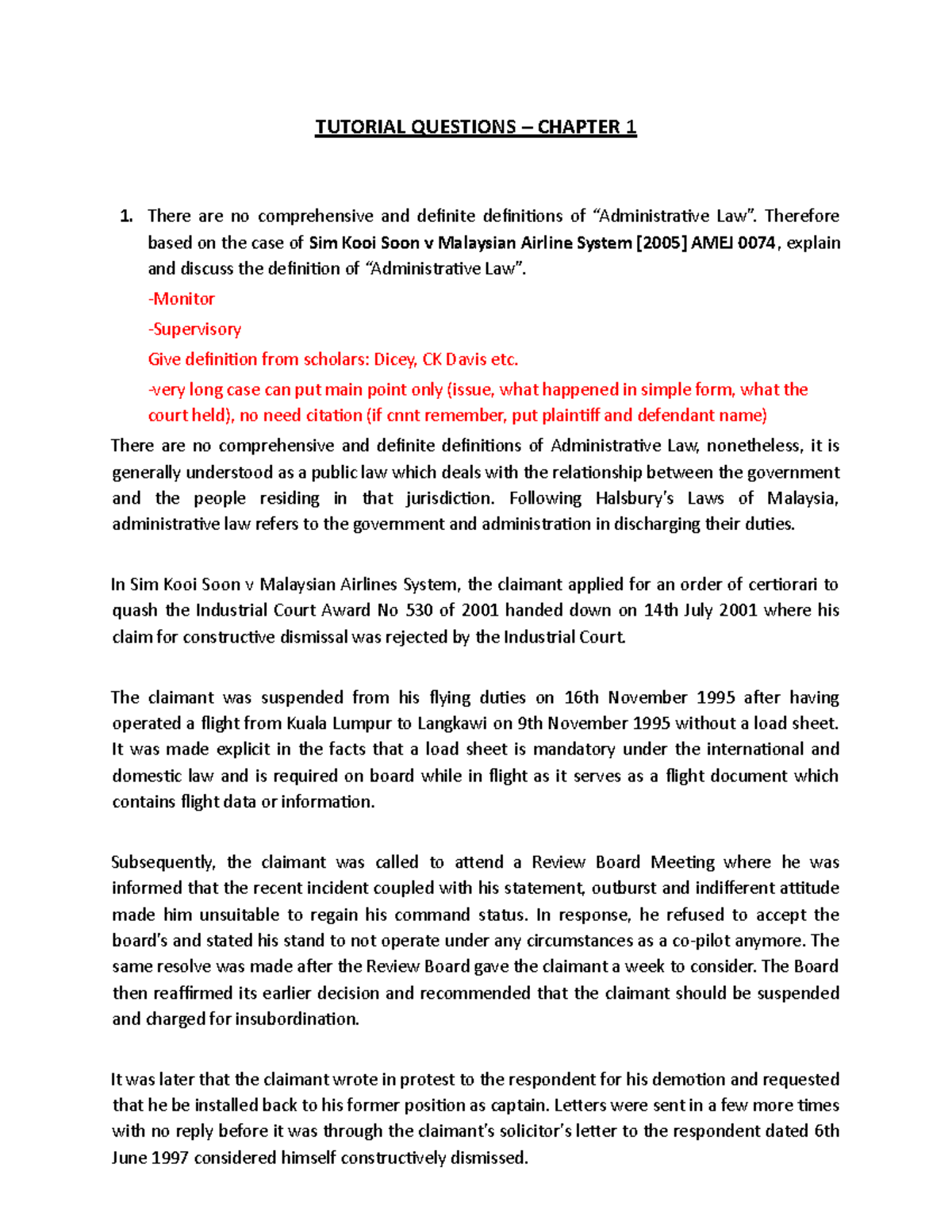 Tutorial Questions - Chap 1 - TUTORIAL QUESTIONS – CHAPTER 1 There are no comprehensive and ...