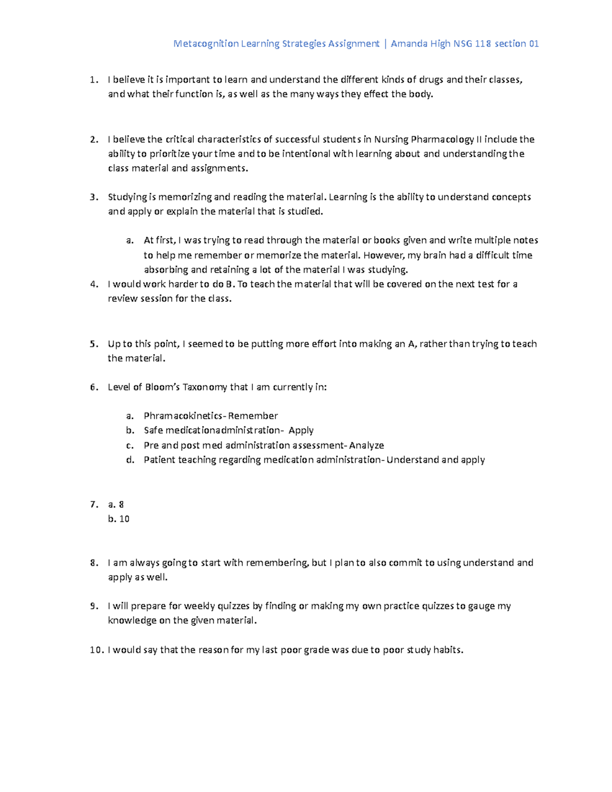 Metacognition learning assignment - Metacognition Learning Strategies Assignment | Amanda High ...