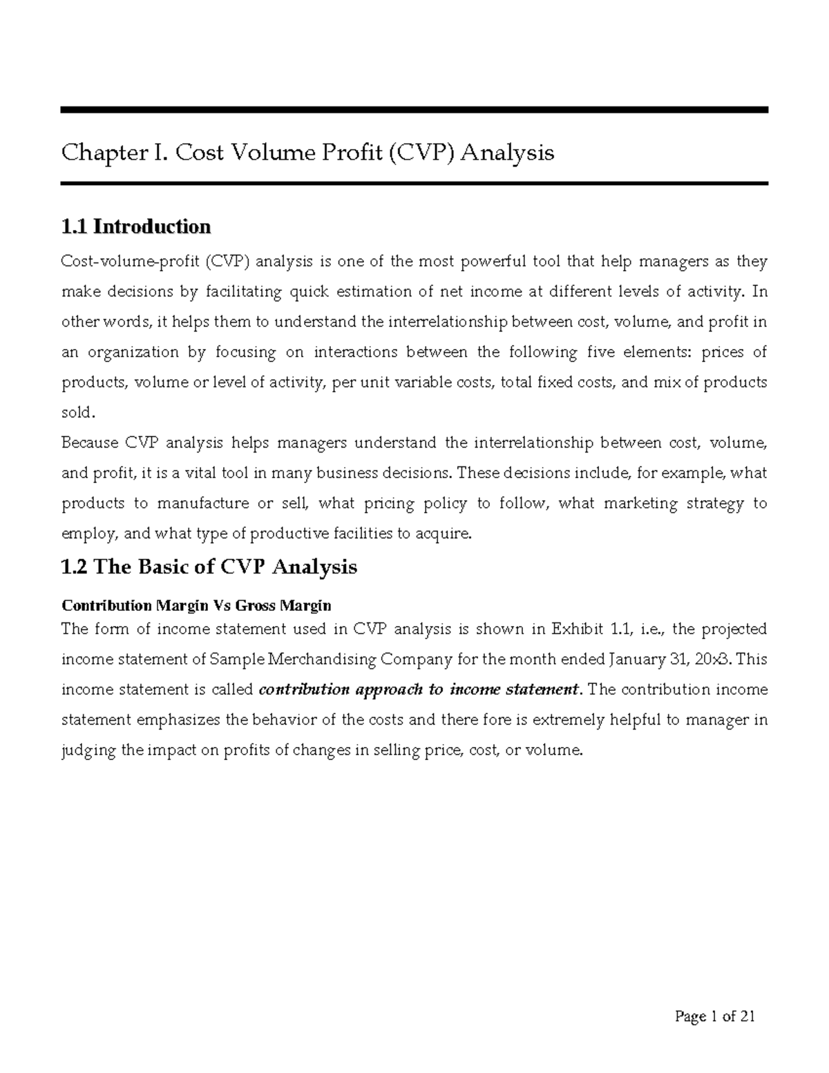 CVP-Re-Rev- 1yonas - Summary cost and management accounting - Chapter I ...