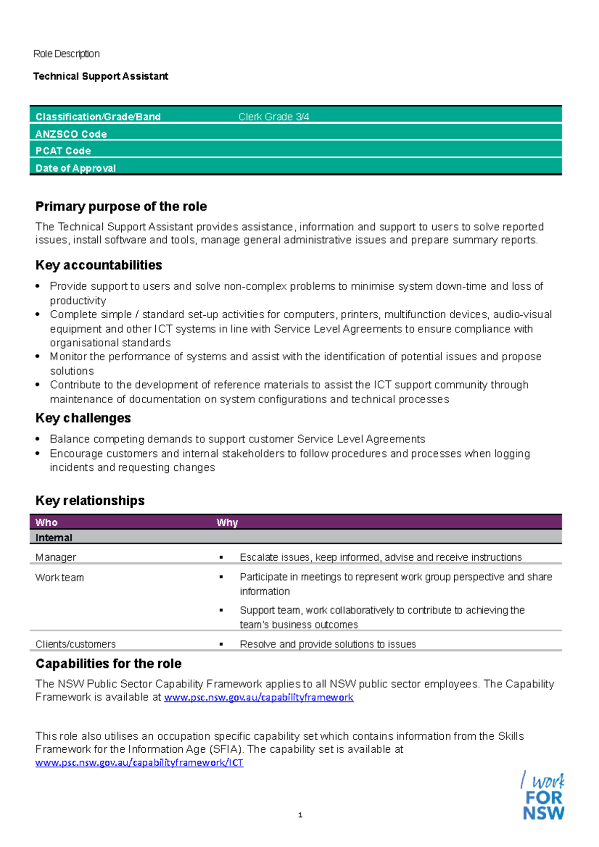 Technical Support Assistant RD Grd 3-4 - Role Description Technical ...