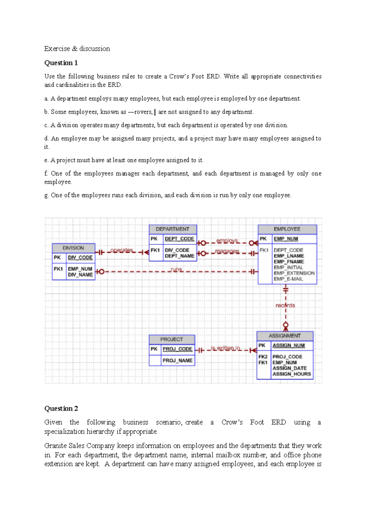 Week 7 advanced data modeling answer - Exercise & discussion Question 1 ...