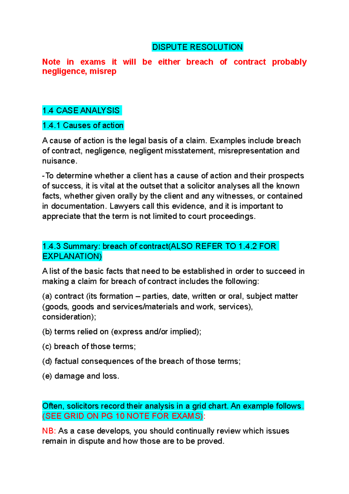 Dispute Resolution 1 Notes - DISPUTE RESOLUTION Note in exams it will ...
