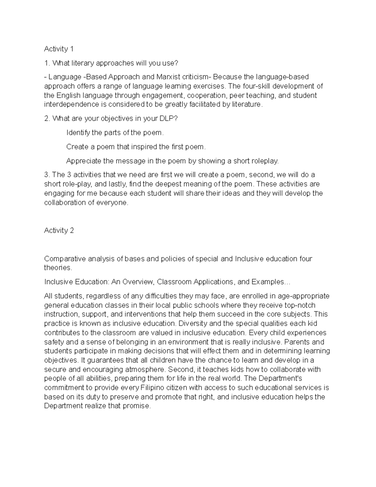 Daisy - Maayos na paper - Activity 1 What literary approaches will you ...