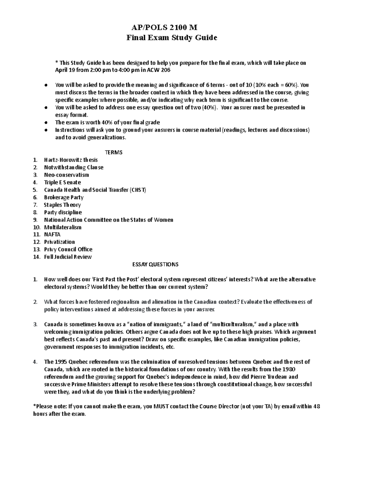 2100 M final exam study guide - AP/POLS 2100 M Final Exam Study Guide ...