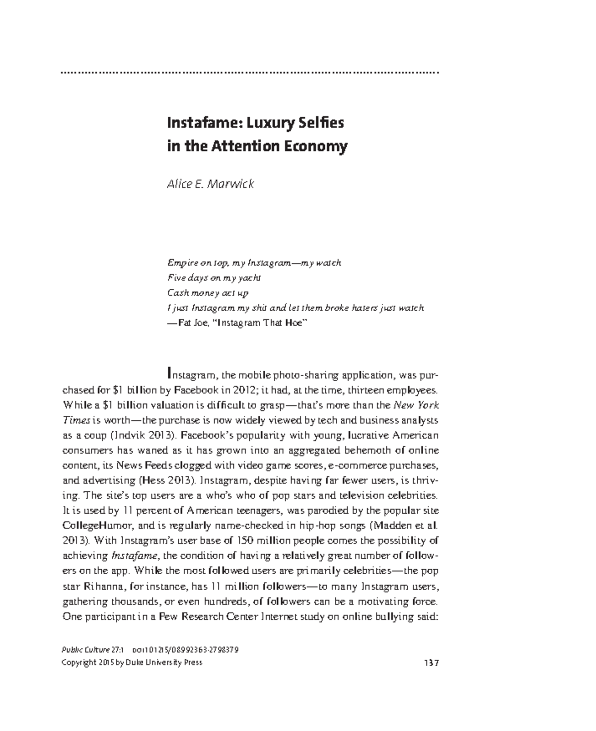 Retrieve - Notes - Instafame: Luxury Selfies in the Attention Economy ...