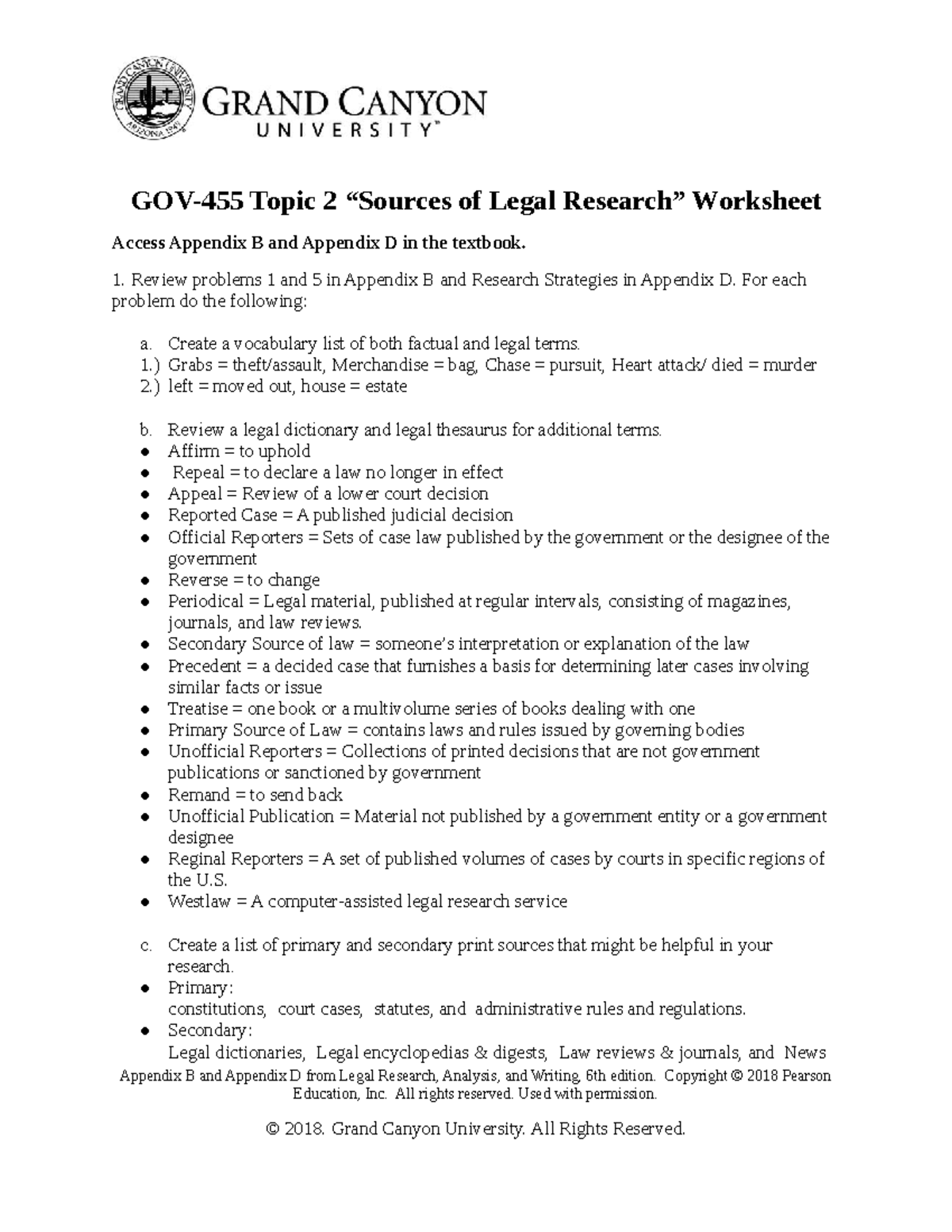 GOV-455 Topic 2 Sources of Legal Research Worksheet 8 27 18 - GOV-455 ...